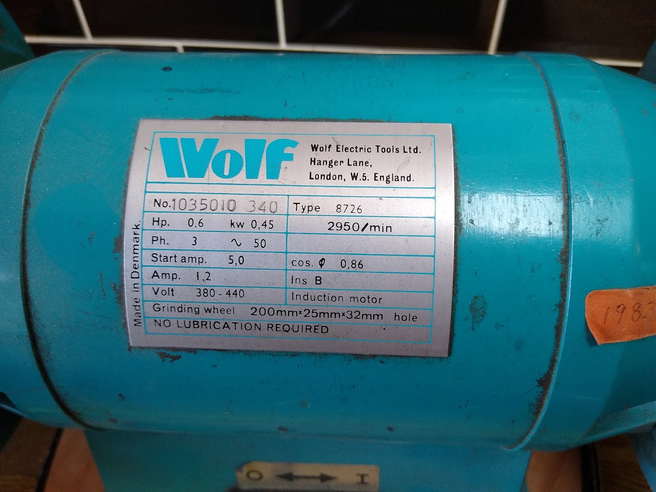 Bench Grinder. Wolf 0.45KW 3phs - Stuart Husband