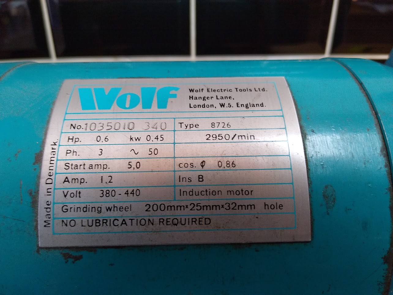 Bench Grinder. Wolf 0.45KW 3phs - Stuart Husband